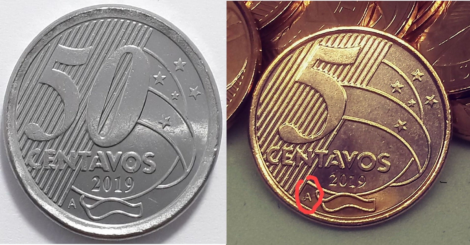 Atualização de valores: Moedas de 5 e 50 centavos com Letra A - Blog ...